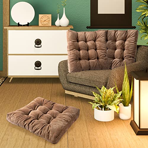 Qunclay 4 Pcs Sitting Floor Pillow 22 x 22 Inches Thicken Tufted Cushion Corduroy Floor Cushions for Adult Square Floor Seat Cushion Large Chair Pad Pillow for Yoga Living Room Balcony (Dark Brown)