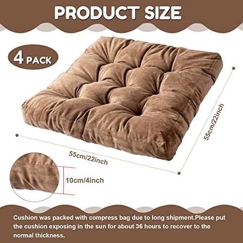 Qunclay 4 Pcs Sitting Floor Pillow 22 x 22 Inches Thicken Tufted Cushion Corduroy Floor Cushions for Adult Square Floor Seat Cushion Large Chair Pad Pillow for Yoga Living Room Balcony (Dark Brown)