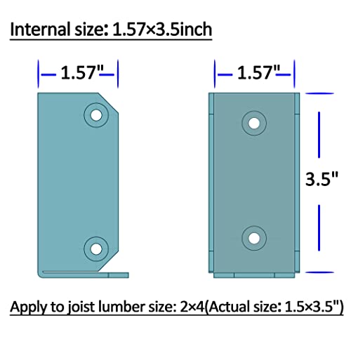 Antsky 4×2(Actual Size: 3.5×1.5") Wood Pergola/Gazebo Joist Stainless Steel Connectors/Brackets (6 Pack)