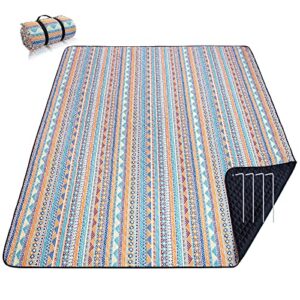 py super mode picnic blankets extra large, waterproof foldable outdoor beach blanket oversized 83×79” sandproof, 3-layer picnic mat for camping, hiking, travel, park, concerts(orange boho)