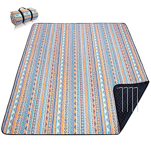 PY SUPER MODE Picnic Blankets Extra Large, Waterproof Foldable Outdoor Beach Blanket Oversized 83x79” Sandproof, 3-Layer Picnic Mat for Camping, Hiking, Travel, Park, Concerts(Orange Boho)