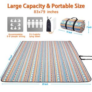 PY SUPER MODE Picnic Blankets Extra Large, Waterproof Foldable Outdoor Beach Blanket Oversized 83x79” Sandproof, 3-Layer Picnic Mat for Camping, Hiking, Travel, Park, Concerts(Orange Boho)