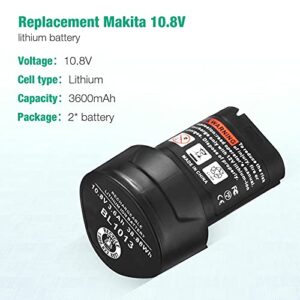 Powerextra 2 Pack 10.8v 3600mAh Li-ion Replacement Battery Compatible with Makita BL1013 Makita BL1014 Battery 194550-6 194551-4 195332-9