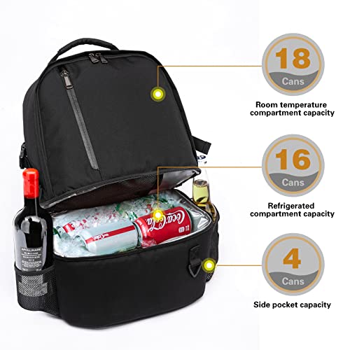 TUGUAN Insulated Cooler Backpack 38/42 Cans Double Deck Leakproof Lightweight Soft Lunch Backpack Small Cooler Bag Beach Picnic, Black