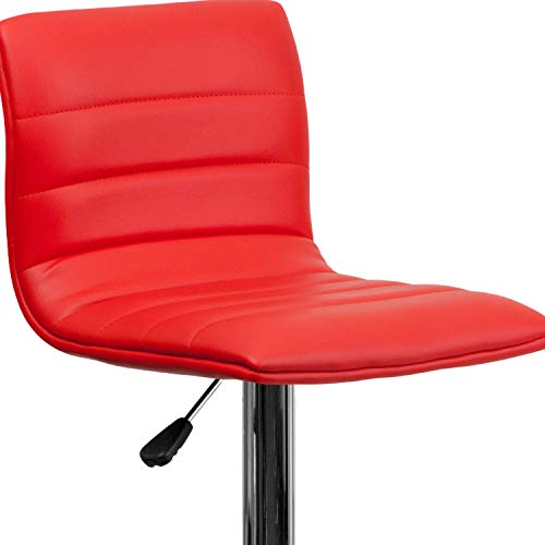 Flash Furniture Betsy Modern Red Vinyl Adjustable Bar Stool with Back, Counter Height Swivel Stool with Chrome Pedestal Base