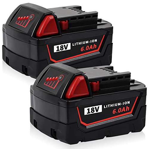 【UPGRADER】2Pack DSANKE 6.0Ah M18 Battery Replacement for Milwaukee M18 Battery 18V Lithium Replacement for Milwaukee 48-11-1840, 48-11-1815, 48-11-1820, 48-11-1850 Lithium-ion Milwaukee 18volt Battery