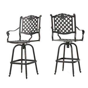 christopher knight home avon outdoor cast aluminum bar stools, 2-pcs set, shiny copper