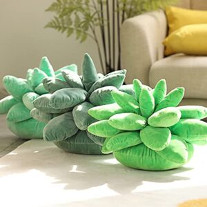 Nenalayo 9.8in Succulent Pillow, Cute Stuffed Plant Plush Pillows, 3D Succulents Cactus Pillow, Novelty Plush Cushion for Garden Bedroom Home Decor (Green-B)