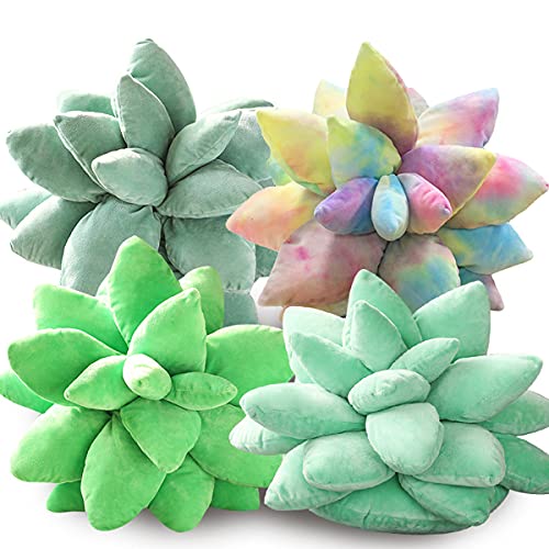 Nenalayo 9.8in Succulent Pillow, Cute Stuffed Plant Plush Pillows, 3D Succulents Cactus Pillow, Novelty Plush Cushion for Garden Bedroom Home Decor (Green-B)