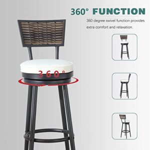 TOP HOME SPACE Patio Swivel Bar Stools Indoor-Outdoor Bar Height Chairs All Weather Cushioned Metal Armless Garden Furniture Bar Dining Chair with Rattan Back - Set of 2