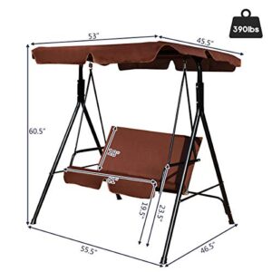 Tangkula 2 Person Porch Swing, Outdoor Swing with Removable Cushions, Solid Steel Structure, Patio Swing with Adjustable Canopy for Porch, Backyard, Garden, Balcony