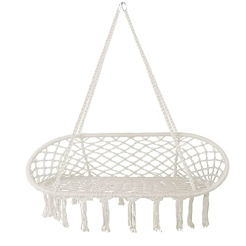 Grassman Hammock Chair Macrame Swing, Macrame Indoor Outdoor Hanging Chair Swing Handmade Knitted Mesh Two Person