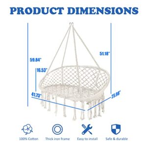 Grassman Hammock Chair Macrame Swing, Macrame Indoor Outdoor Hanging Chair Swing Handmade Knitted Mesh Two Person