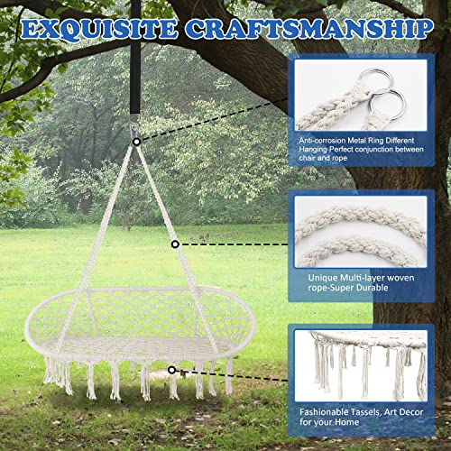 Grassman Hammock Chair Macrame Swing, Macrame Indoor Outdoor Hanging Chair Swing Handmade Knitted Mesh Two Person