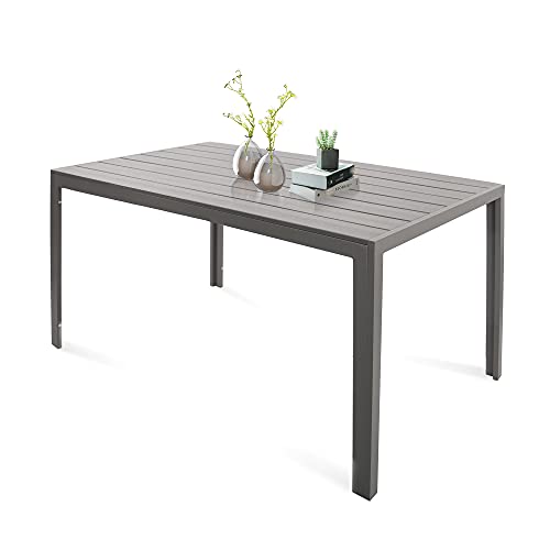 Dporticus Outdoor Patio 55" Rectangular Dining Table for 6 Metal Aluminum Frame with Grey Wood Look