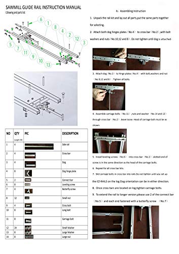 9 FT Rail Mill Guide System 3 Crossbar Kits Work with Chainsaw Mill