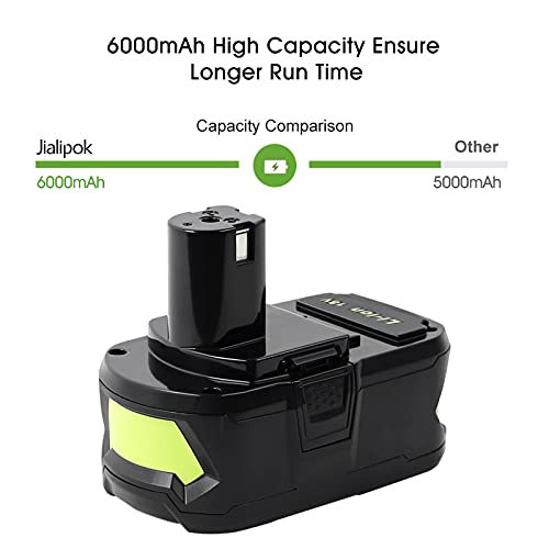 Jialitt 6.0Ah 18V P108 Battery Li-ion Replacement Compatible with Ryobi 18V Battery Ryobi ONE+ P108 P102 P103 P104 P105 P107 P109 P122 Cordless Power Tools Battery with LED Indicator