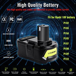 Jialitt 6.0Ah 18V P108 Battery Li-ion Replacement Compatible with Ryobi 18V Battery Ryobi ONE+ P108 P102 P103 P104 P105 P107 P109 P122 Cordless Power Tools Battery with LED Indicator