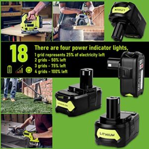 Jialitt 6.0Ah 18V P108 Battery Li-ion Replacement Compatible with Ryobi 18V Battery Ryobi ONE+ P108 P102 P103 P104 P105 P107 P109 P122 Cordless Power Tools Battery with LED Indicator