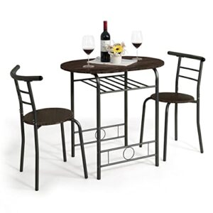 caphaus 3 pieces dining set for 2, small kitchen, dining room table set w/steel frame, 3 pieces patio set w/wine rack, small dining table set for 2, outdoor dining round table set, black oak