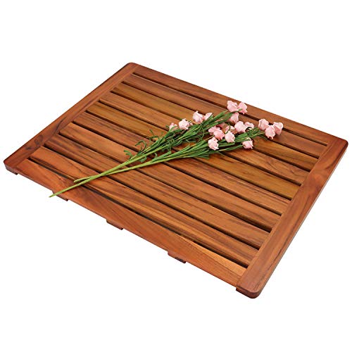 Teak Shower Bench Seat with Shower Mat,Portable Spa Bathing Stool and Bath Mat, Waterproof, Perfect for Indoor and Outdoor Use