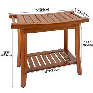 Teak Shower Bench Seat with Shower Mat,Portable Spa Bathing Stool and Bath Mat, Waterproof, Perfect for Indoor and Outdoor Use