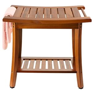 Teak Shower Bench Seat with Shower Mat,Portable Spa Bathing Stool and Bath Mat, Waterproof, Perfect for Indoor and Outdoor Use