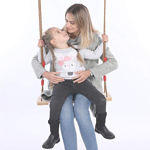 Indoor Outdoor Kids and Adult Wood Tree Swing Seat Chair 17.7 x 7.7' Length 83'' Adjustable Rope (M)