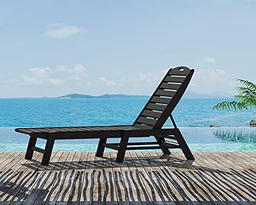 POLYWOOD NAC2280BL Nautical Patio Chaise, Black