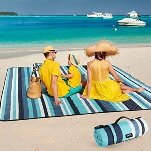 zaze picnic blankets beach blanket, 80”x80” extra large thick 3-layers, sandproof machine washable waterproof foldable oversized xl outdoor mat, for camping, park, travel, grass(blue white stripe)