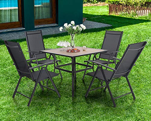 MFSTUDIO 2 PCS Folding Chairs with Arms,Portable Patio Dining Chairs with 7 Levels Adjustable for Outdoor & Indoor, Sling Back Chairs (Black)