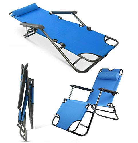 Patio Lounge Chair, Foldable Outdoor Beach Lounge Chairs Reclining Sun Pool Lawn Chaise with Pillow for Camping Patio Lawn (Blue)