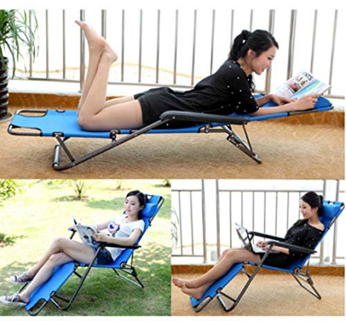 Patio Lounge Chair, Foldable Outdoor Beach Lounge Chairs Reclining Sun Pool Lawn Chaise with Pillow for Camping Patio Lawn (Blue)