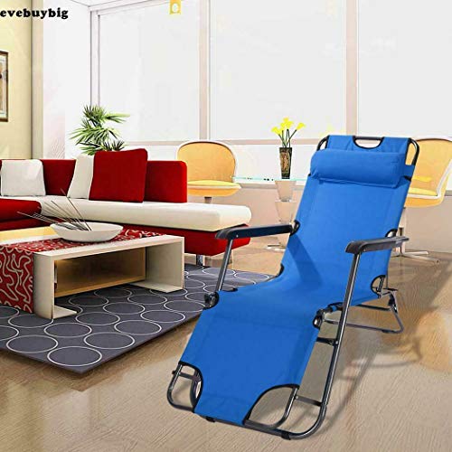 Patio Lounge Chair, Foldable Outdoor Beach Lounge Chairs Reclining Sun Pool Lawn Chaise with Pillow for Camping Patio Lawn (Blue)