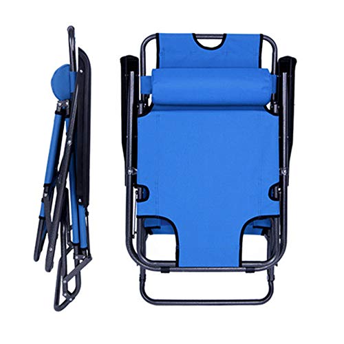 Patio Lounge Chair, Foldable Outdoor Beach Lounge Chairs Reclining Sun Pool Lawn Chaise with Pillow for Camping Patio Lawn (Blue)