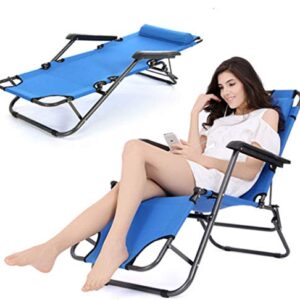 Patio Lounge Chair, Foldable Outdoor Beach Lounge Chairs Reclining Sun Pool Lawn Chaise with Pillow for Camping Patio Lawn (Blue)