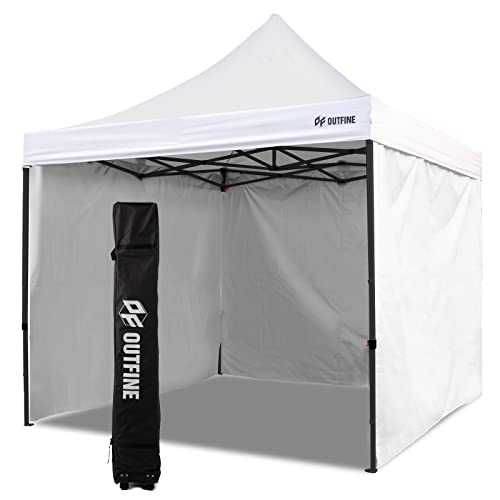 OUTFINE Canopy 10x10 Pop Up Commercial Canopy Tent with 3 Side Walls Instant Shade, Bonus Upgrade Roller Bag, 4 Weight Bags, Stakes and Ropes (White, 10*10FT)