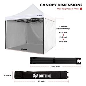 OUTFINE Canopy 10x10 Pop Up Commercial Canopy Tent with 3 Side Walls Instant Shade, Bonus Upgrade Roller Bag, 4 Weight Bags, Stakes and Ropes (White, 10*10FT)