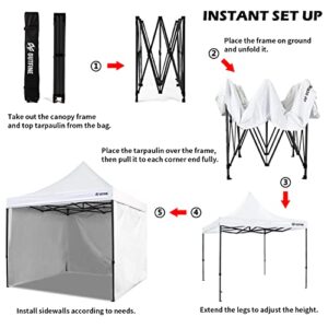 OUTFINE Canopy 10x10 Pop Up Commercial Canopy Tent with 3 Side Walls Instant Shade, Bonus Upgrade Roller Bag, 4 Weight Bags, Stakes and Ropes (White, 10*10FT)