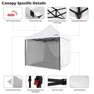 OUTFINE Canopy 10x10 Pop Up Commercial Canopy Tent with 3 Side Walls Instant Shade, Bonus Upgrade Roller Bag, 4 Weight Bags, Stakes and Ropes (White, 10*10FT)