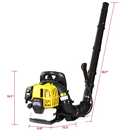 52CC 2 Stroke Backpack Gas Powered 530CFM 248MPH Leaf Blower Grass Lawn Blower Air Cooling Commercial 2 Stroke 52cc Gas Powered Leaf Blower Gasoline Backpack Grass Blower with Harness Air-Cooled