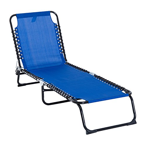 Outsunny Folding Chaise Lounge Pool Chairs, Outdoor Sun Tanning Chairs, Folding, Reclining Back, Steel Frame & Breathable Mesh for Beach, Yard, Patio, Dark Blue