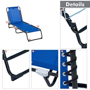 Outsunny Folding Chaise Lounge Pool Chairs, Outdoor Sun Tanning Chairs, Folding, Reclining Back, Steel Frame & Breathable Mesh for Beach, Yard, Patio, Dark Blue