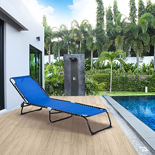 Outsunny Folding Chaise Lounge Pool Chairs, Outdoor Sun Tanning Chairs, Folding, Reclining Back, Steel Frame & Breathable Mesh for Beach, Yard, Patio, Dark Blue