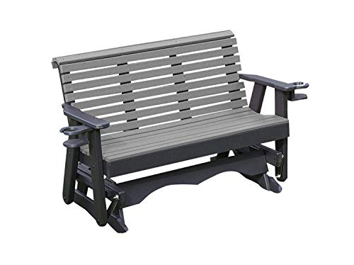 ECOMMERSIFY INC 4FT-Dark Gray-Poly Lumber ROLL Back Porch Glider with Cupholder arms Heavy Duty Everlasting PolyTuf HDPE - Made in USA - Amish Crafted