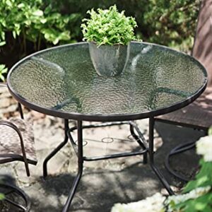 Garden Elements Sienna Metal Round Patio Glass Top Table, 40" (Brown)