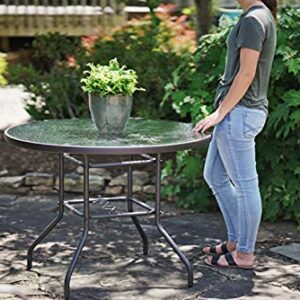 Garden Elements Sienna Metal Round Patio Glass Top Table, 40" (Brown)