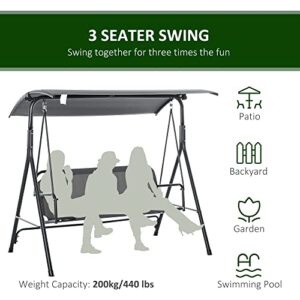 Outsunny Outdoor Patio Swing Chair, Seats 3 Adults, Includes Stand, Adjustable Sun Shade Canopy, Steel Frame, Shaded Bench, Gray