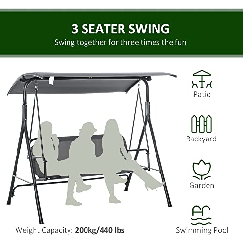 Outsunny Outdoor Patio Swing Chair, Seats 3 Adults, Includes Stand, Adjustable Sun Shade Canopy, Steel Frame, Shaded Bench, Gray