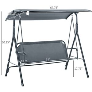 Outsunny Outdoor Patio Swing Chair, Seats 3 Adults, Includes Stand, Adjustable Sun Shade Canopy, Steel Frame, Shaded Bench, Gray